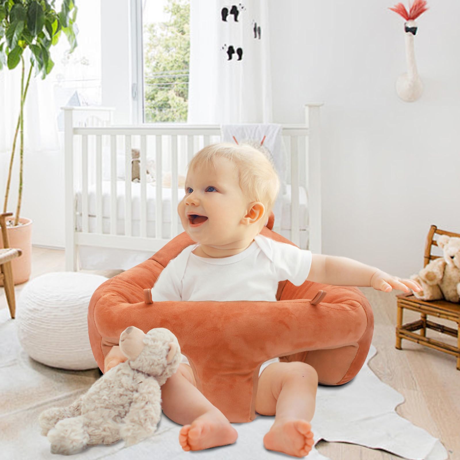 Blublu Park Baby Support Seat Chair, Plush Cute Soft Animals Shaped Learning to Sit Chair Keep Sitting Posture Comfortable for Toddler, Brown Bear