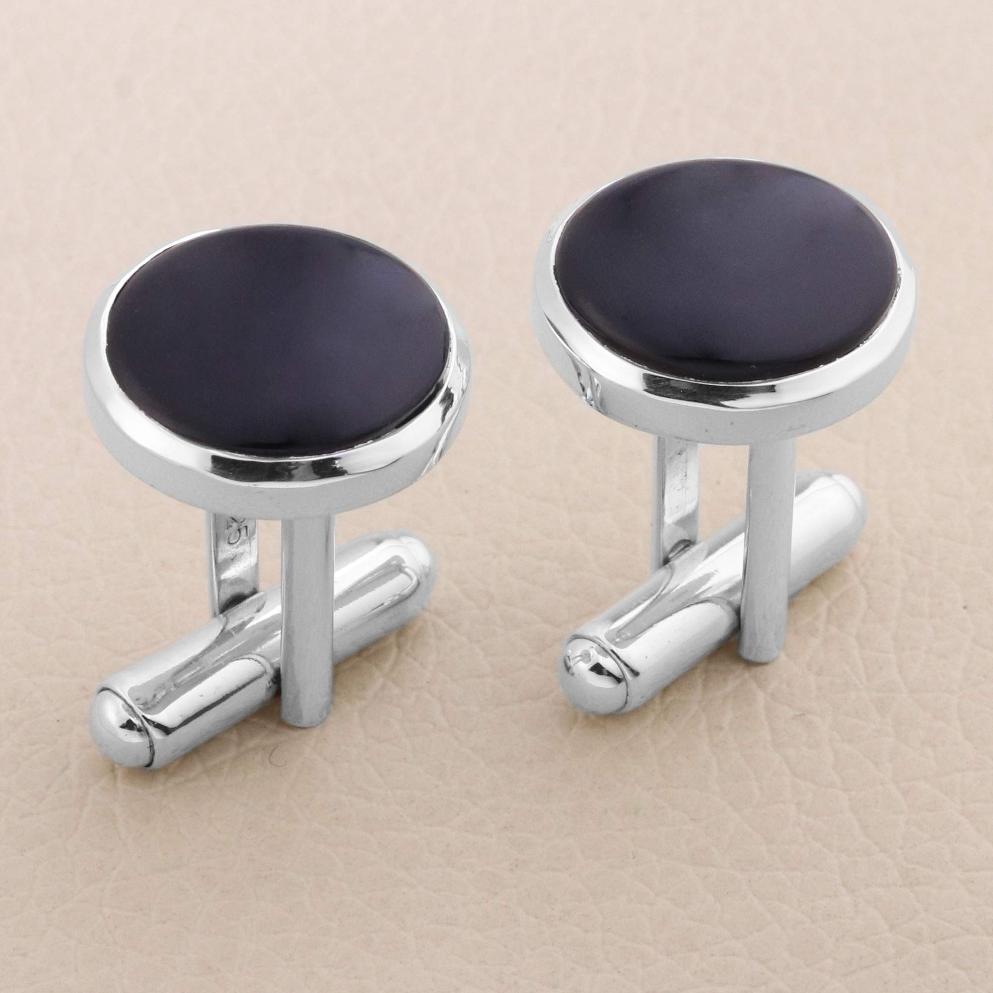 Black Onyx Cufflinks Onyx Cufflinks Onyx Shirt Studs Silver Onyx Cufflinks Onyx Tuxedo Studs Handmade Cufflinks Gemstone Black Onyx Round Shape 14X14mm Cufflinks For Men's (Silver)