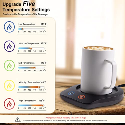 Mug Warmer Coffee Cup Warmer for Desk: Electric Coffee Warmer for Desk 2/4/8 Hours Auto Shut Off with 5 Control Temperature Settings - Large Smart Beverage Heating Plate for Home and Office Use Black