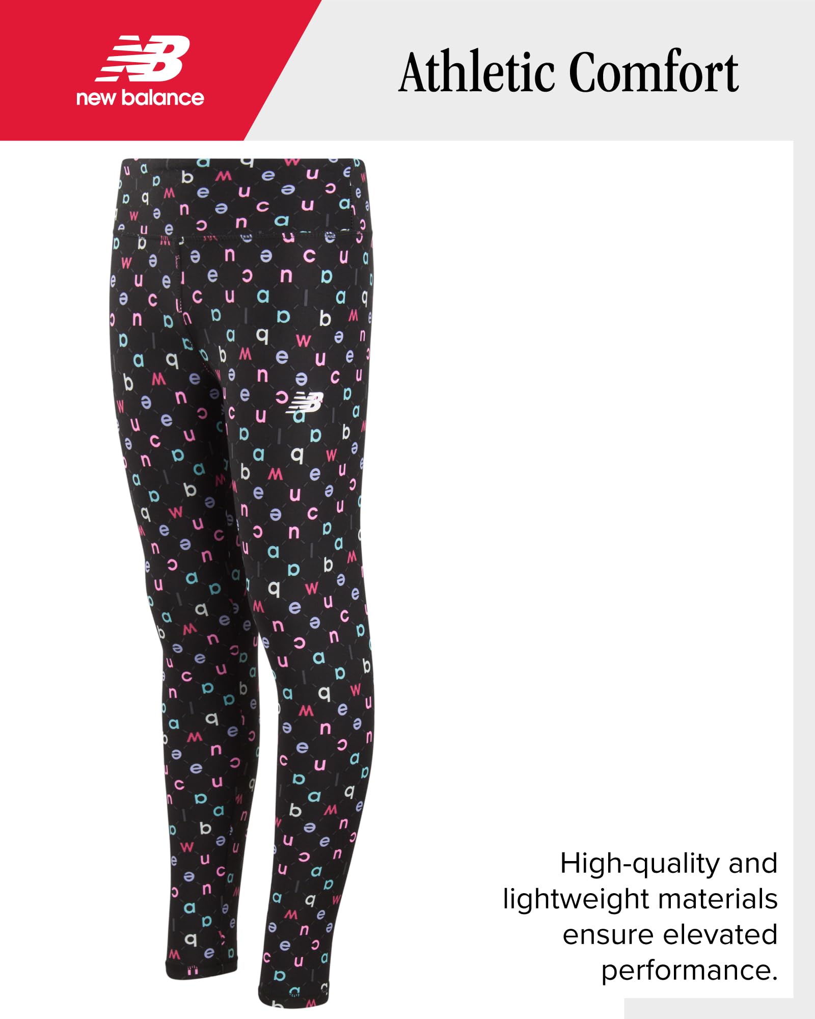 New Balance Girls' Active Leggings - 2 Pack Full Length Performance Yoga Pants (7-16), Size 14-16, Logo Grey/Black