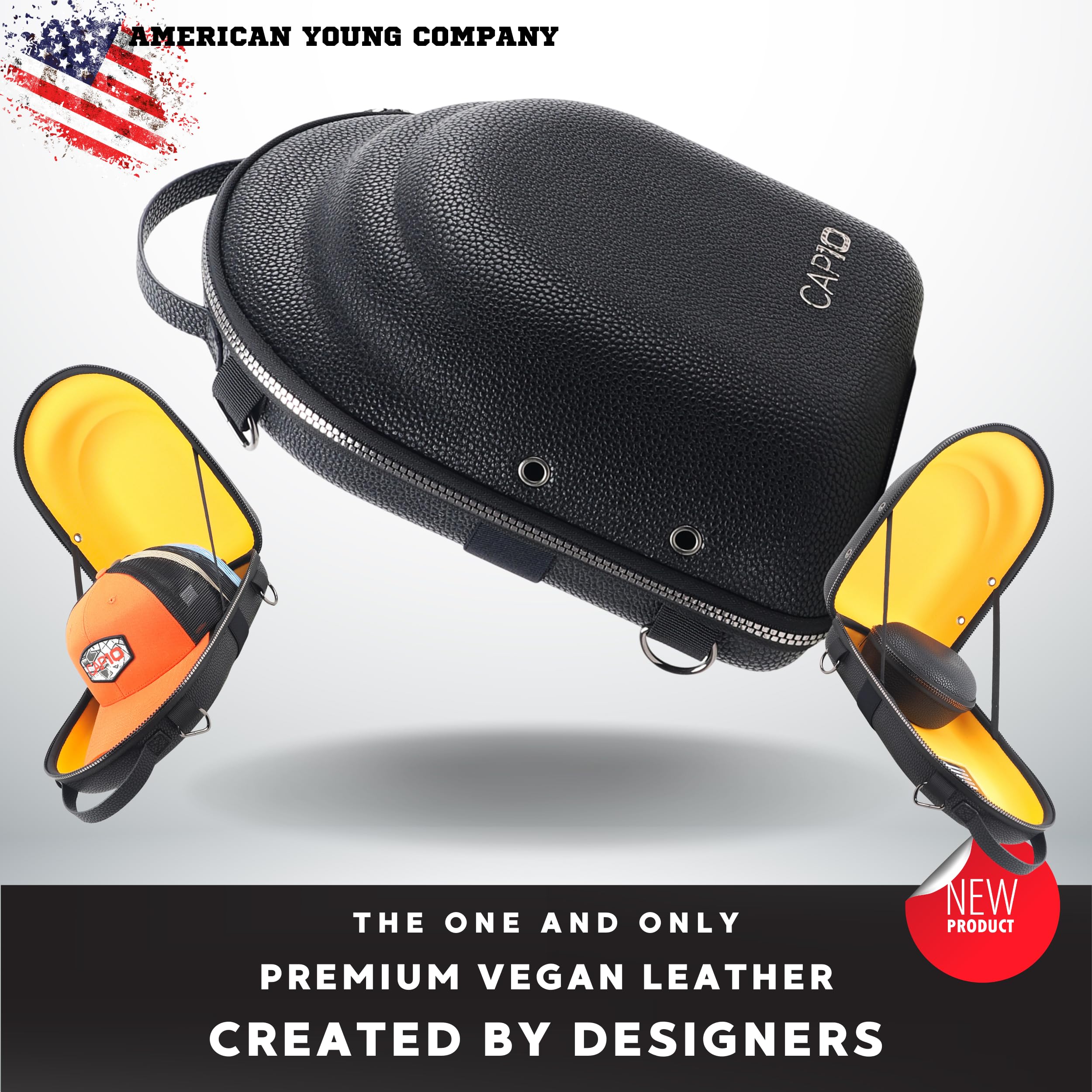 CAP10 Premium Hat Travel Case & Box - Superior Vegan Leather Cap Carrier & Organizer for Baseball Caps, New Era | Stylish Travel Hat Box for Ultimate Storage & Protection, Detachable Eyewear Box