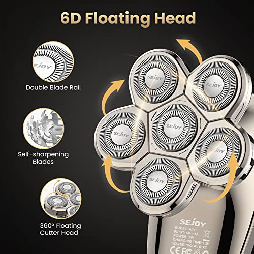 Electric Razor for Bald Men, Head Shavers for Men 5-in-1 Multifunctional 6D Electric Head Shaver Waterproof Recharageable Rotary Shaver Grooming Kit Mens Electric Shaver