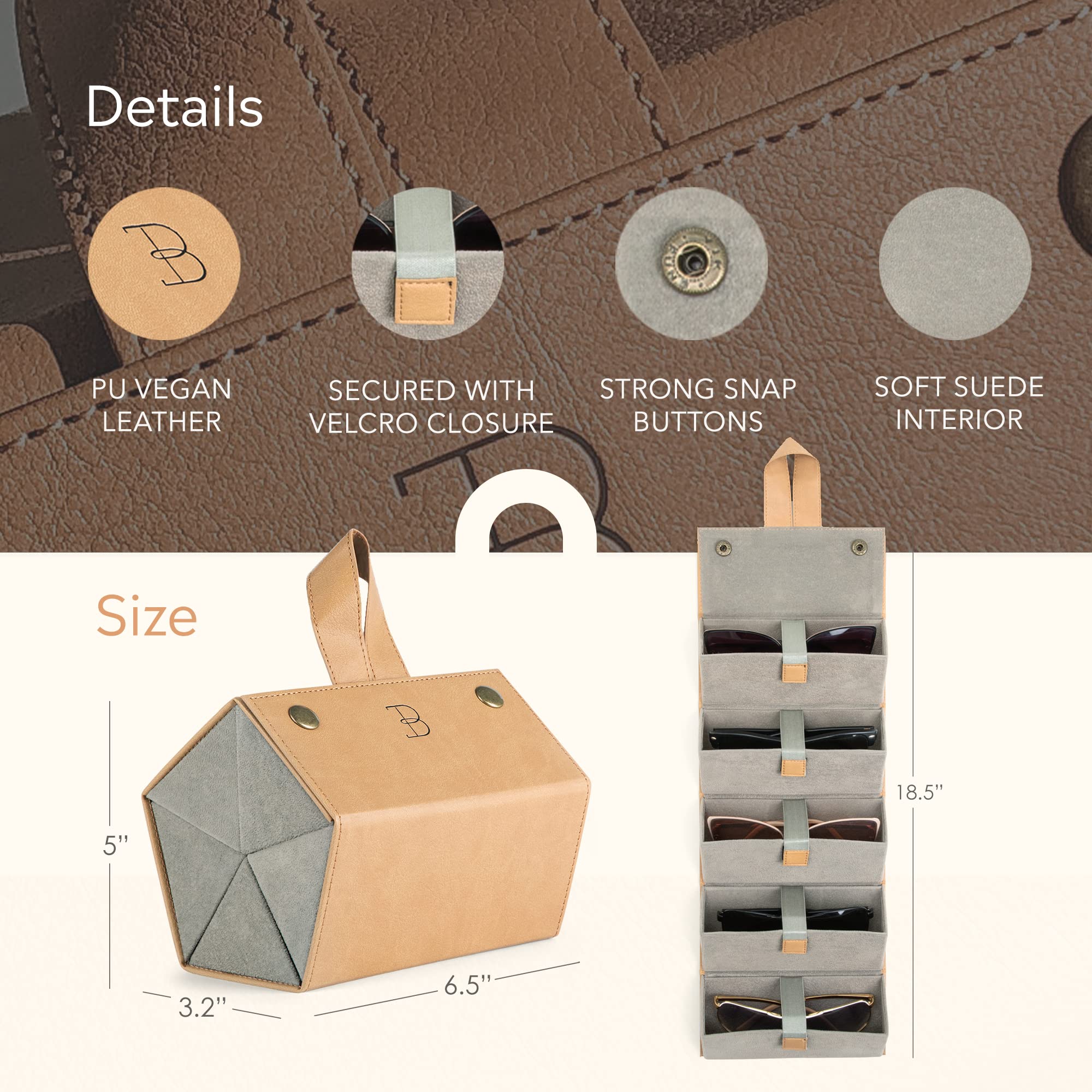 BOSHKU Sunglasses Organizer Case Men Women 5Slot EyeGlass Holder Storage Travel Case