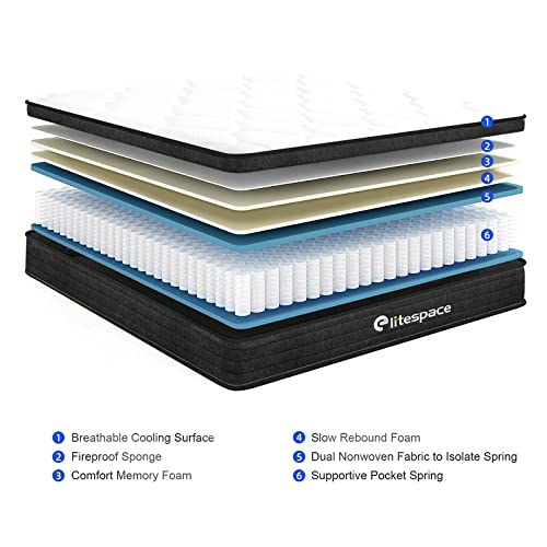 elitespace Queen Size Mattress,10 Inch Grey Memory Foam Hybrid Queen Mattresses in a Box,Individual Pocket Spring Breathable Comfortable for Sleep Supportive and Pressure Relief, CertiPUR-US.