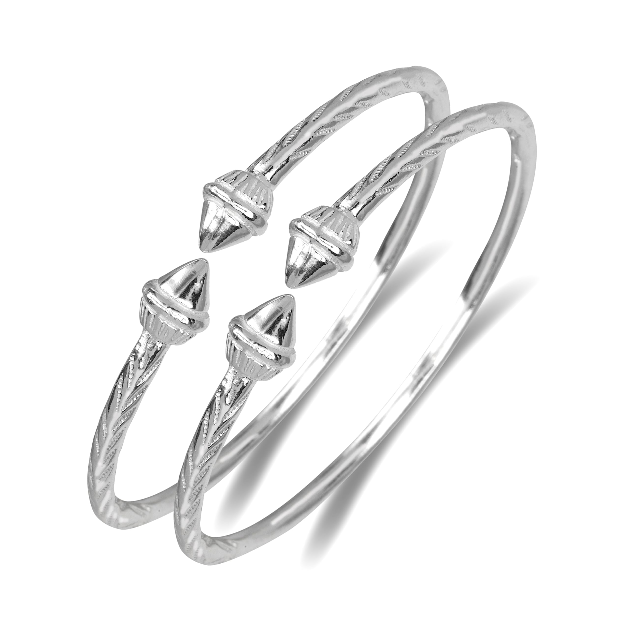 Better Jewelry Elegant Pointed Ends .925 Sterling Silver West Indian Bangles,1 pair