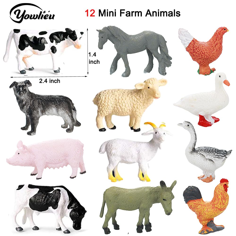 Realistic Farm Animal Figures Toys, 44 Pcs Plastic Farm Figurines Playset Includes Fences Mini Farm Animal Cake Topper Learning Toy Set for Kids & Toddlers
