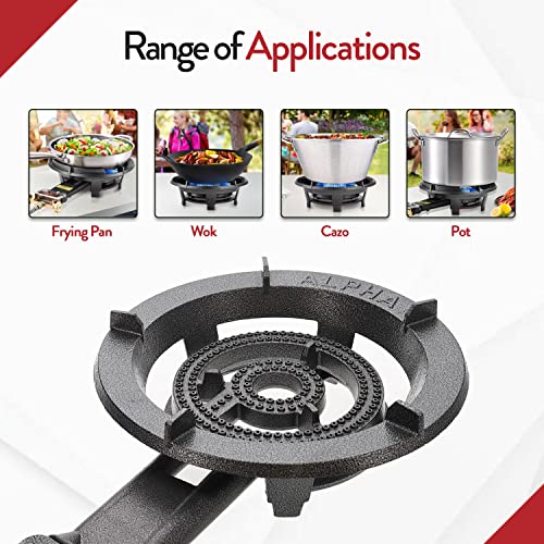 GasOne 13" Single Propane Burner, Cast Iron Wok Burner With 0-20 PSI Adjustable Regulator And Stainless Steel Hose