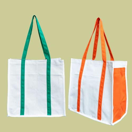 ELYEEBLEE 3 Pack Reusable Canvas Grocery Shopping Tote Bags with Side Pockets