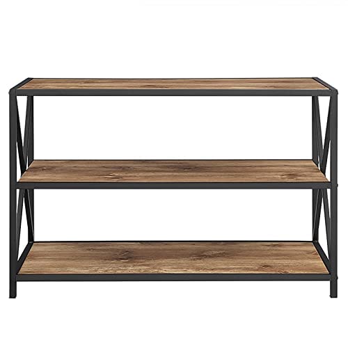Walker Edison 2 Tier Open Shelf Industrial Wood Metal Bookcase Tall Bookshelf Home Office Storage, 40 Inch, Barnwood