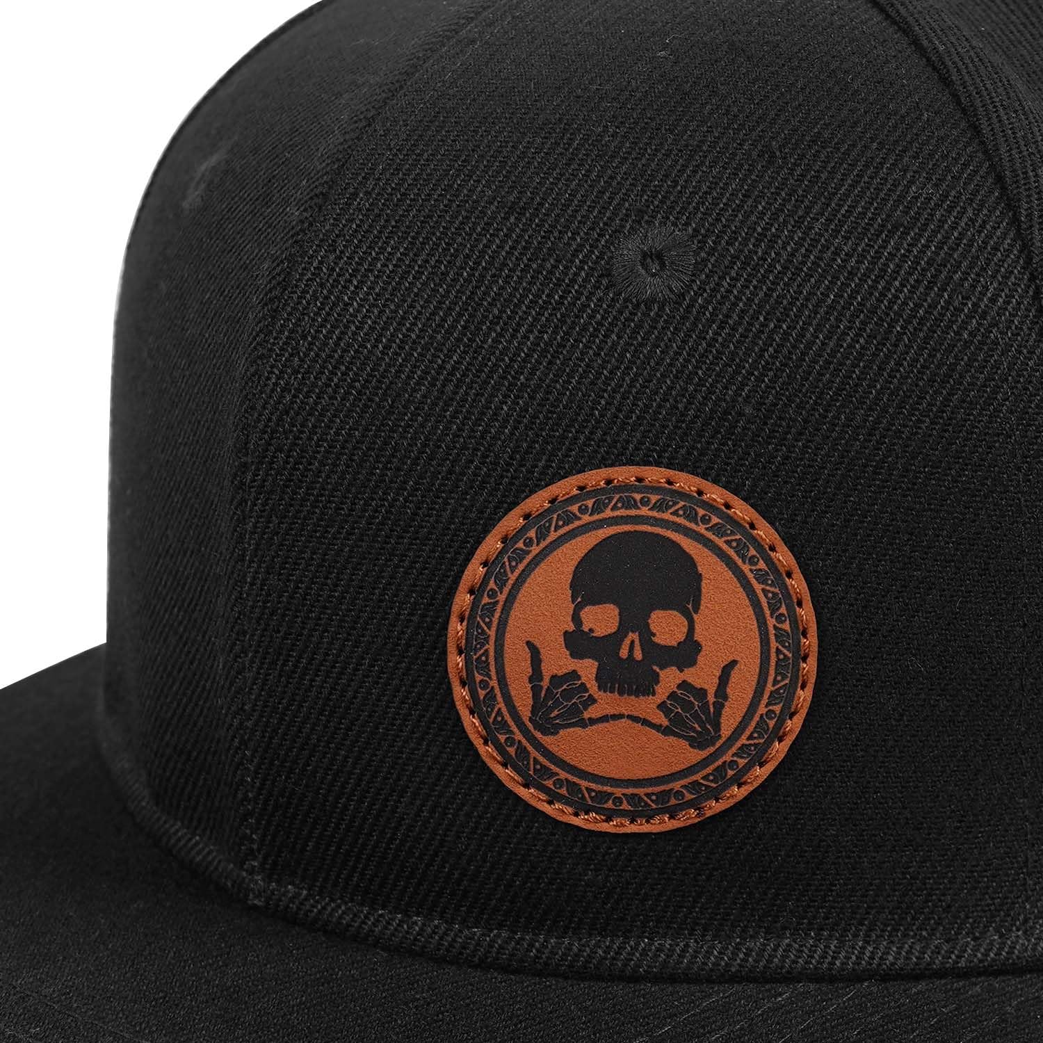 Chicken Noodles Flat Brim Hats for Men - Gothic Style Skull Hat Leather Pattern - Hip-Hop Snapback Hat Skeleton Hats for Men