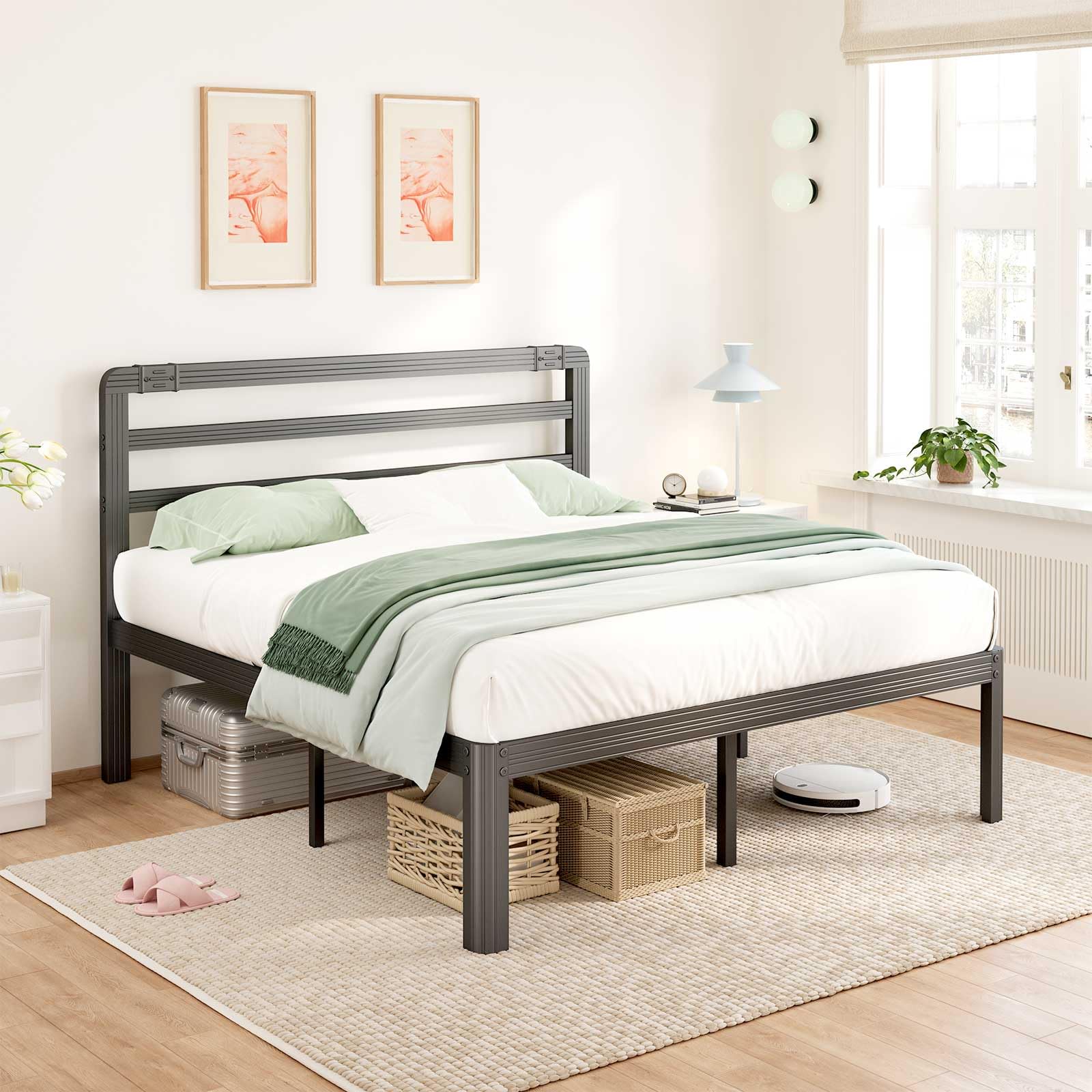 BOSRII Premium Quality Full Size Bed Frame - Reinforced Thickened Profile for Unmatched Strength and Durability - Sturdy Construction for Long-Lasting Support and Comfort——14 Inch High