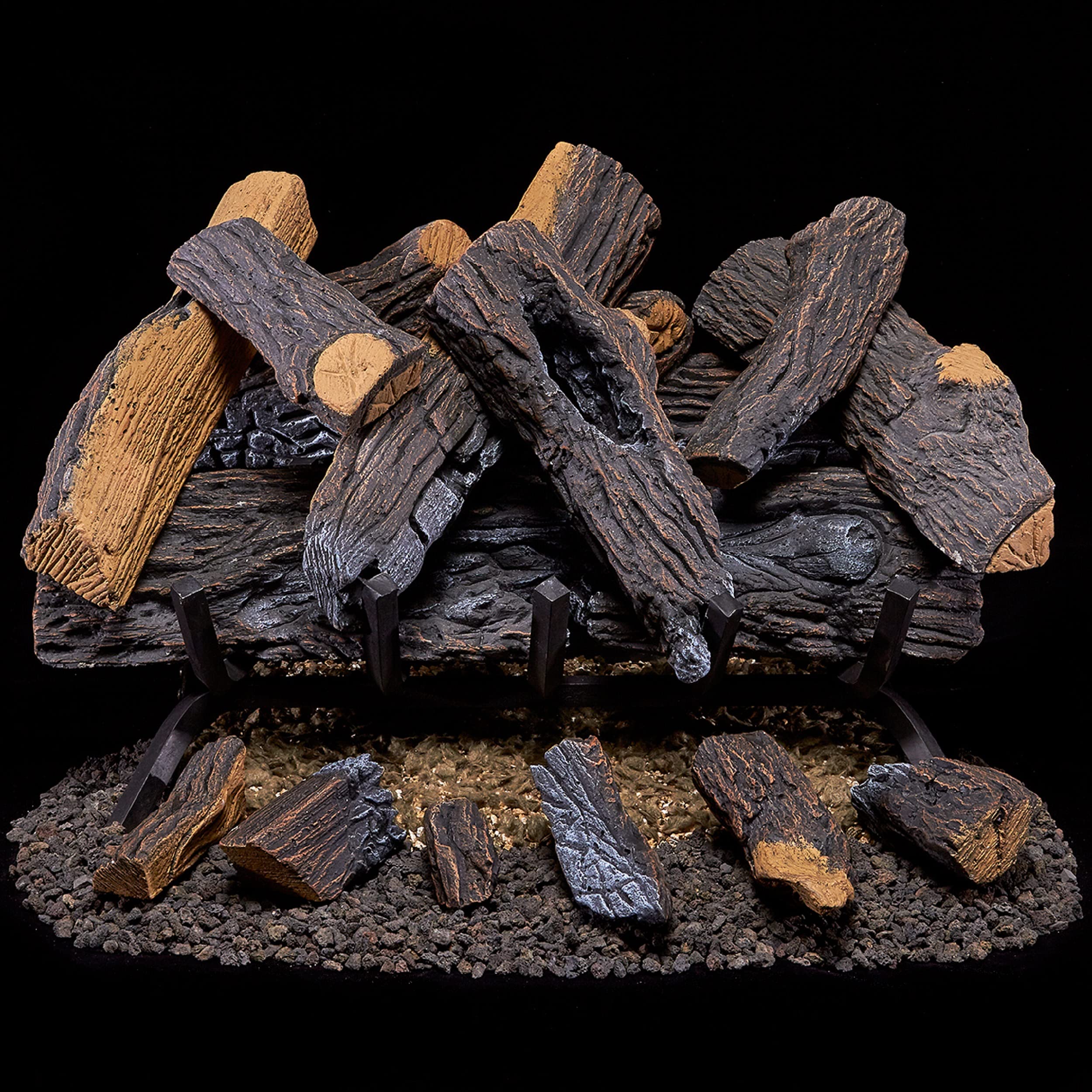 Duluth Forge FNVL24-1 Natural Gas Vented Fireplace Logs Set with Match Light, 55000 BTU, Heats up to 2000 Sq. Ft, Heartland Oak, 24 Inches