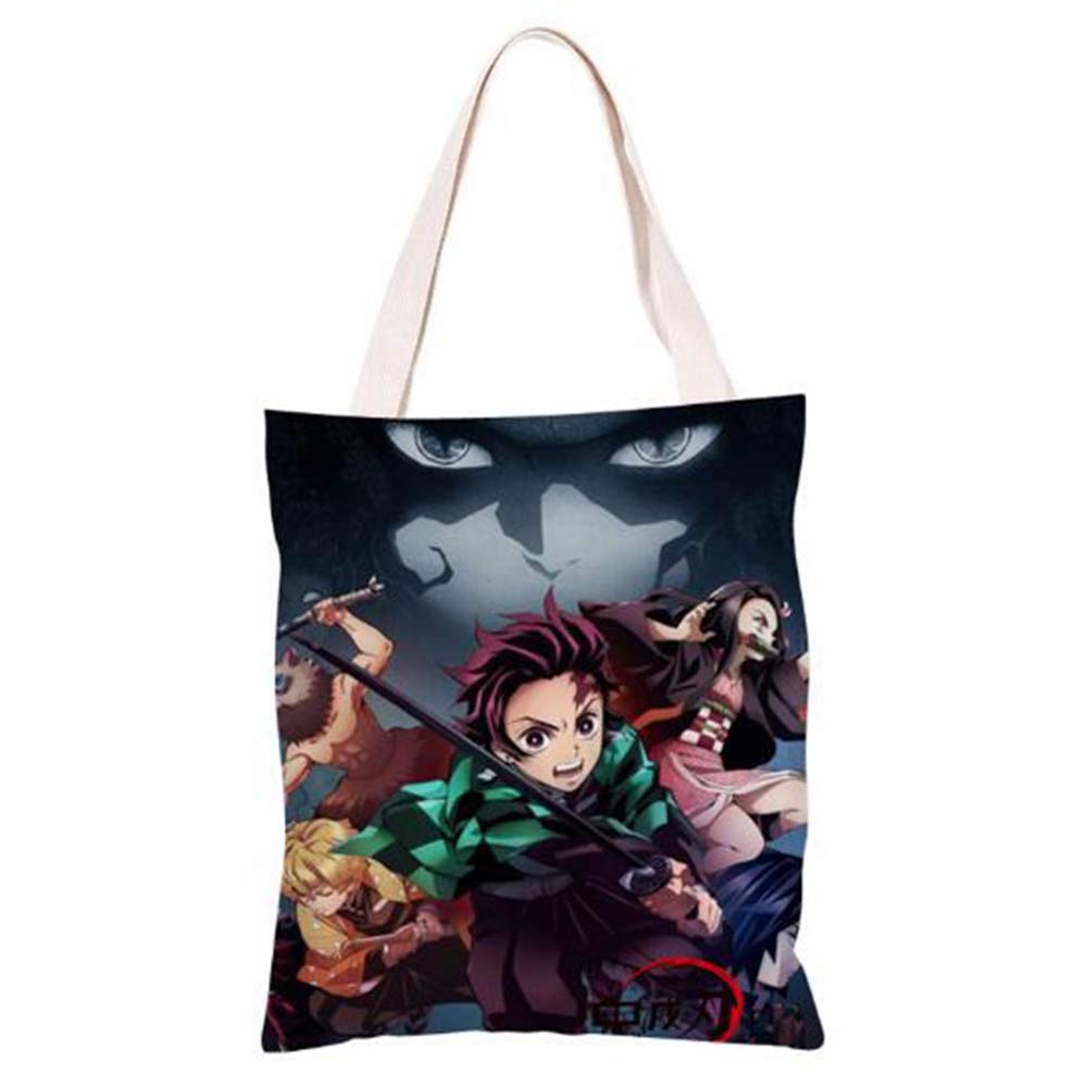 LFASHION Anime Destruction Slayer Shoulder Bag Shopping Bag Girl Black Canvas Bag Storge One Shoulder Handbag Canvas Fans Bag