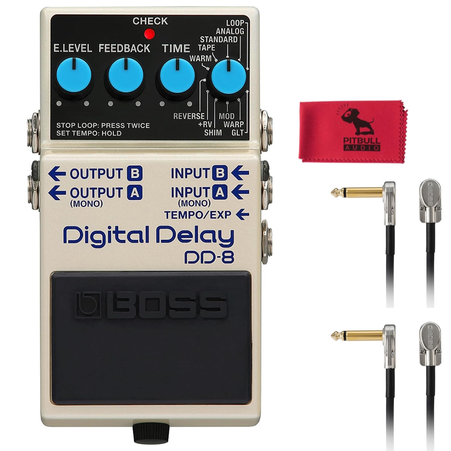 BOSS DD-8 Digital Delay Guitar Effect Pedal w/Patch Cables & Cloth