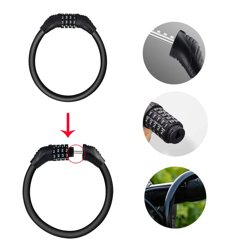 Bike Lock Cable 4 Digit Resettable Combination Cable Lock, Portable Bicycle Code Lock Small Security Bicycle Lock for Electric Scooter, Road Bike, Mountain Bike, Black, xiejinhong