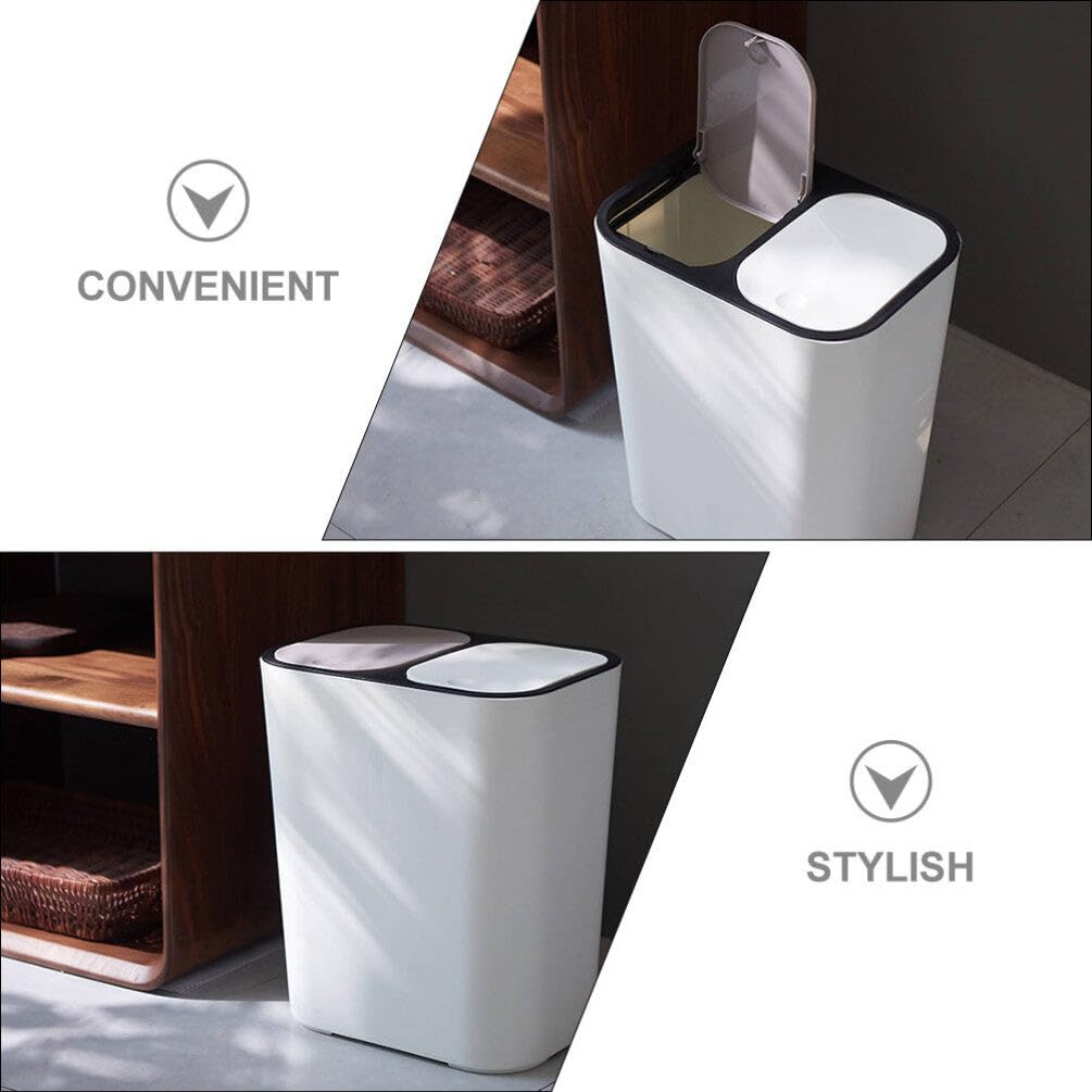 DEARMAMY Dual Trash Can, 2 Compartment Kitchen Garbage Can Plastic Dry and Wet Classified Recycling Bin Wastebasket Liter Bin Dustbin Rubbish Box Garbage Container for Home 15L