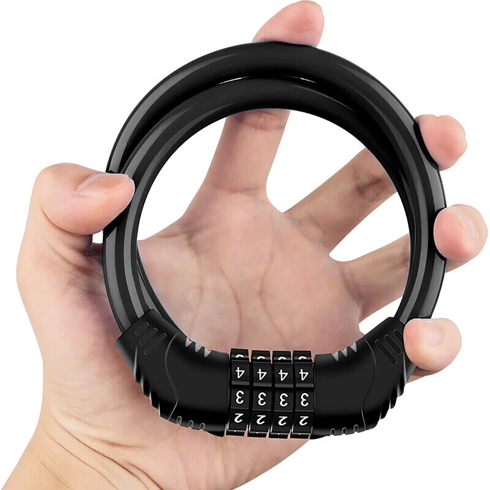 Bike Lock Cable, Anti Theft Bicycle Lock Chain, Bike Combination Lock 4 Digit Security Resettable Self Coiling Combination Cable Combo Bike Locks without Mounting Bracket, 2 Feet x 1/2 Inch (Black)