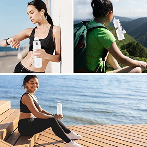 FEWOO 24 Oz Insulated Water Bottle with One Lid for Sip and Swig Stainless Steel Water Bottle With Straw BPA-Free,Keep Cold for 24h & Hot for 12h (WHITE)¡