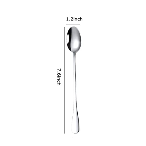 Long Handle Spoons,7.6-inch Ice Tea Spoon, Coffee Stirrers,Ice Cream Spoon, AXIAOLU Premium Stainless Steel Coffee Spoons, Cocktail Stirring Spoons, Set of 4(Silver)