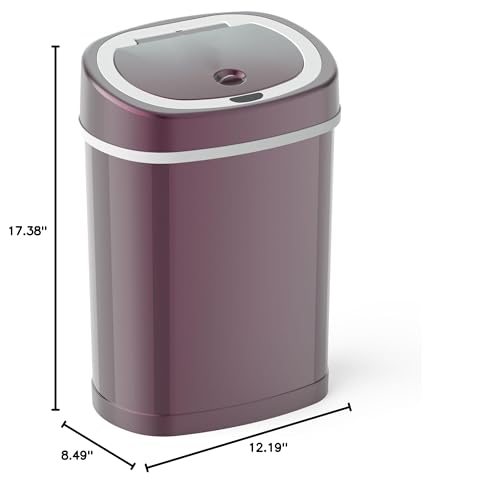 CLMSTE 4 Gallon Office Trash Can, Oval Non-Contact Stainless Steel Trash Can (Purple), WYT-42