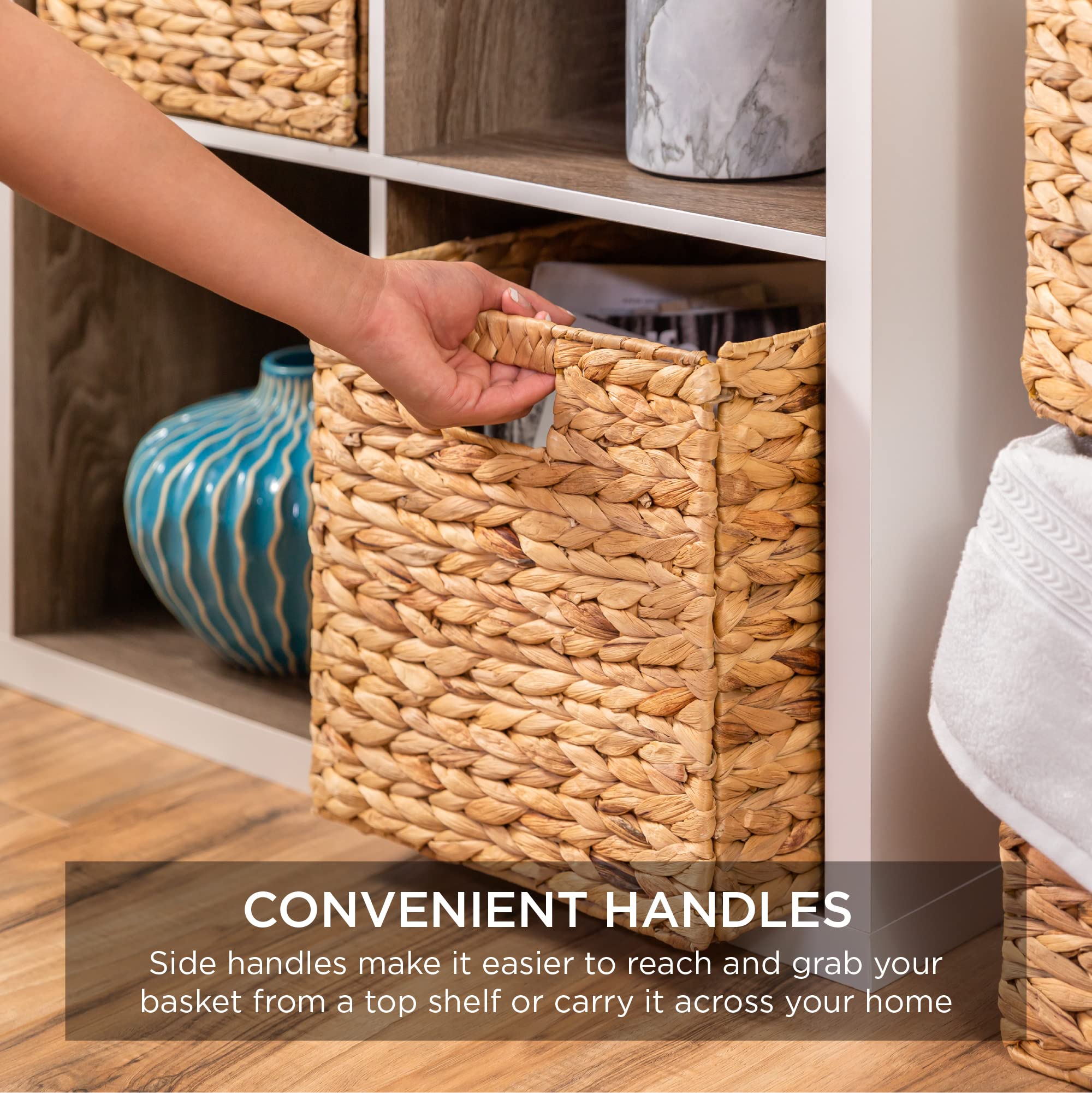 Best Choice Products 10.5x10.5in Hyacinth Baskets, Rustic Set Of 5 Multipurpose Collapsible Storage Organizer, Handwoven Laundry Totes for Bedroom, Living Room, Bathroom, Shelves - Natural