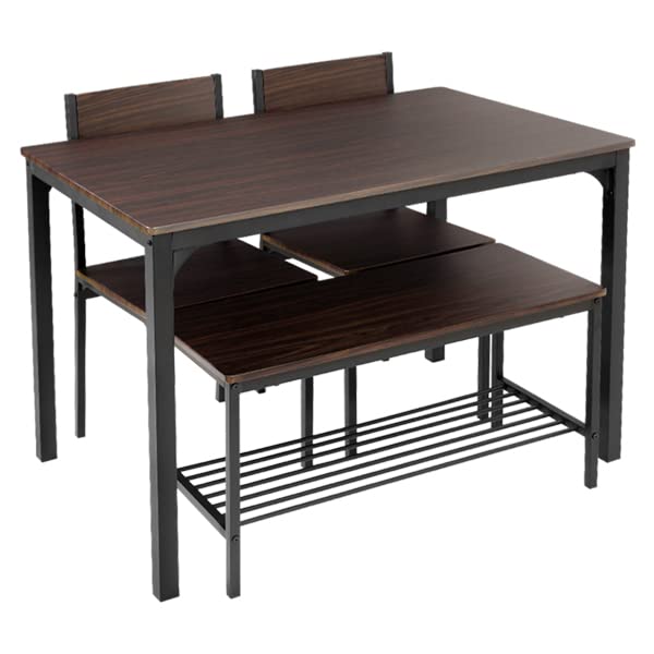 DlandHome Dining Table Set, Kitchen Table Set Breakfast Table Set, 4 Piece Kitchen Dining Room Table Sets with 2 Chairs and 1 Bench, Kitchen Coffee Table Set Modern Table Set