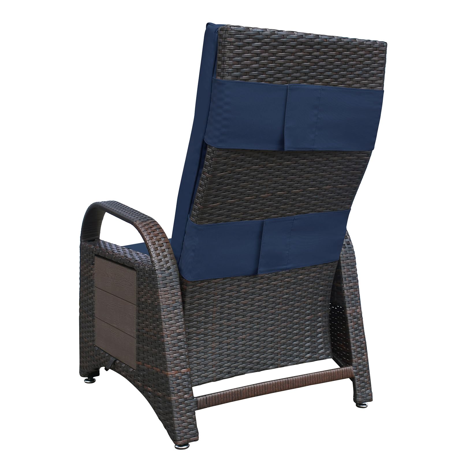 cinkehome Outdoor Recliner Chair, Independently Adjustable Backrest and Footrest, Patio Reclining Chairs, Hand-Woven Wicker Recliner Chairs with Flip Table, Removable Cushion