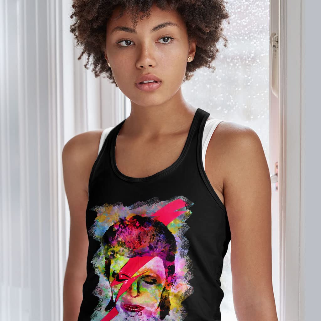 Bowie in Watercolor Racerback Tank - David Bowie Tank - Graphic Workout Tank - Black, M