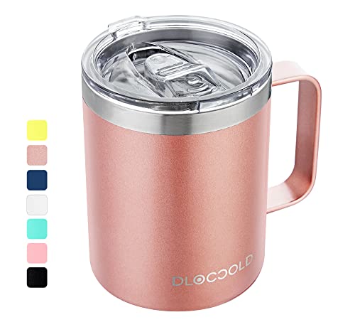 DLOCCOLD Insulated Coffee Mug with Handle 12 oz Stainless Steel Travel Coffee Cup with Lid Spill Proof Reusable Thermos Coffee Cups for Men Women