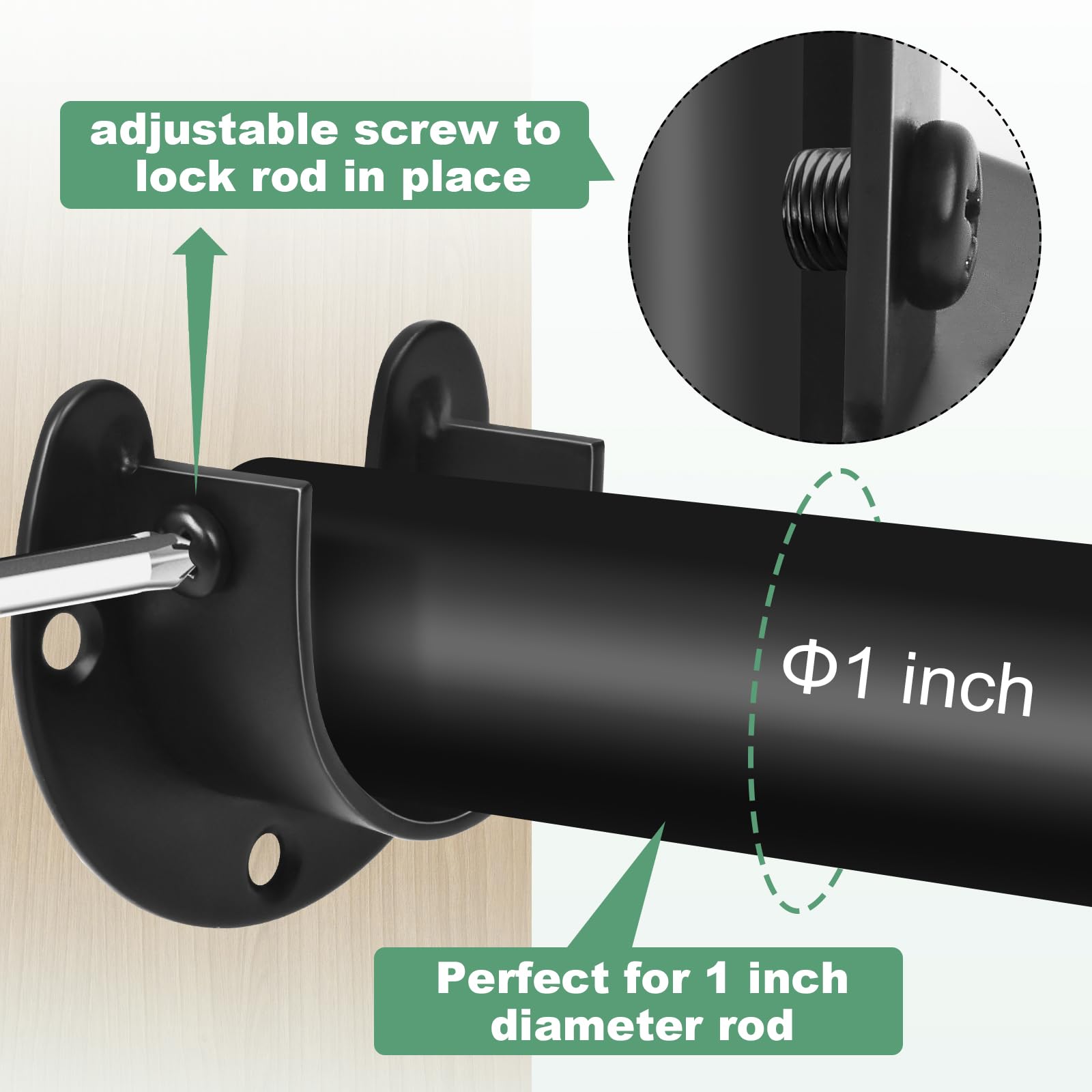 Closet Rod Bracket, Heavy Duty Closet Rod Holders, Stainless Steel, 1 Inch Closet Rod End Support U Shaped Wardrobe Brackets Closet Pole Socket with Screws, Black