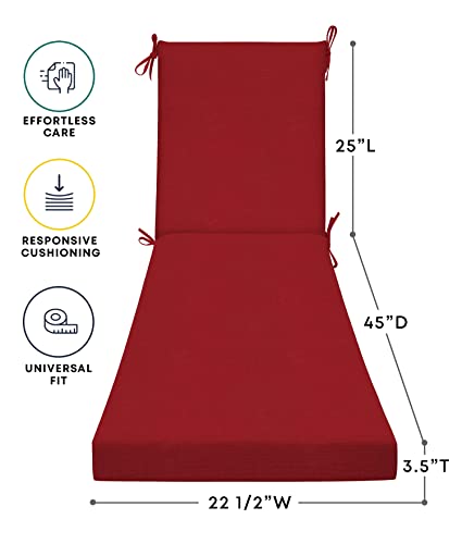 Honeycomb Indoor / Outdoor Textured Solid Scarlet Red Chaise Lounge Cushion: Recycled Polyester Fill, Weather and Stain Resistant Patio Cushions: 22.5" W x 70" L x 3.5" T, 1 Count (Pack of 1)