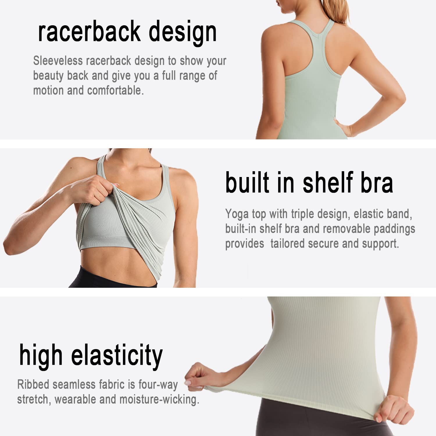 Avacoo Black Tank Tops with Built in Shelf Bra Athletic Tops for Women Black Tops Size 8