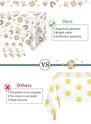 Lopeastar 3 Pieces Here Comes The Son Baby Shower Decorations Tablecloths, Large Size 54 x 108 Inch Rectangular Plastic Boho Sun Party Table Cover, Sunshine Table Cloths for Boys Kids