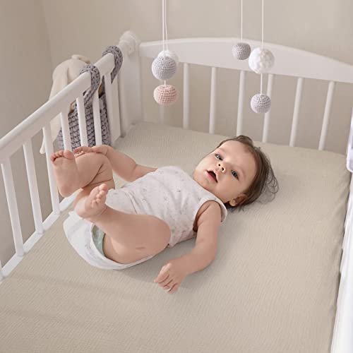 lulumoon Baby Muslin Crib Sheets - Toddler Cotton Fitted Crib Sheets Neutral for Boys and Girls 2Pack (Olive+Cream)