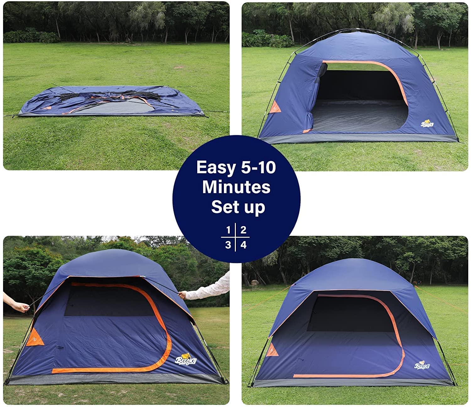 Beesky Camping Tent Waterproof 6 Person Double Layers Large Family Dome Tents with Mesh Window and Removable Rain-Fly