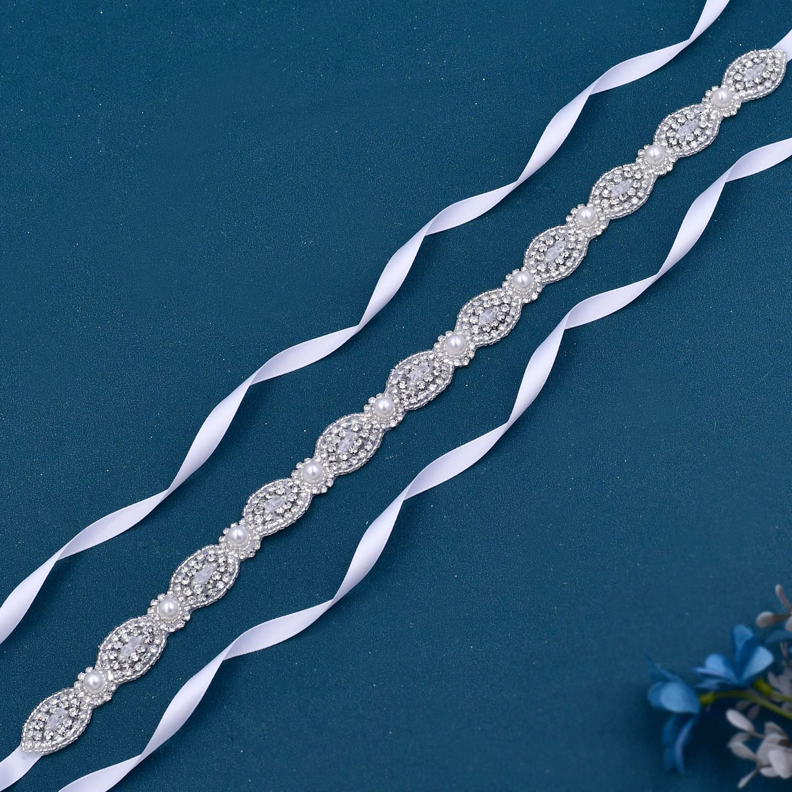 azaleas Bridal Belt with Rhinestones Wedding Dress Belt Pearl Headband Bride Bridesmaids Sash(S435)