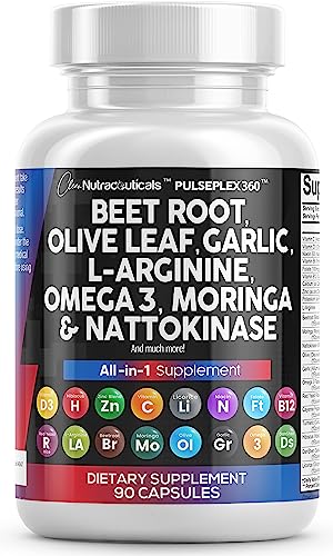 Beet Root Capsules 6000mg Olive Leaf 6000mg Nattokinase 4000 FU Garlic Extract 2000mg L-Arginine 400mg Omega 3 Red Yeast Rice Hibiscus Danshen - Healthy Support Supplement - 90 Ct