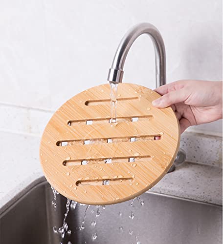 Lawei 8 Pack Bamboo Trivets with Dish Rack - Bamboo Trivet Mat Bamboo Hot Pads Trivet for Hot Dishes, Pot, Bowl, Teapot