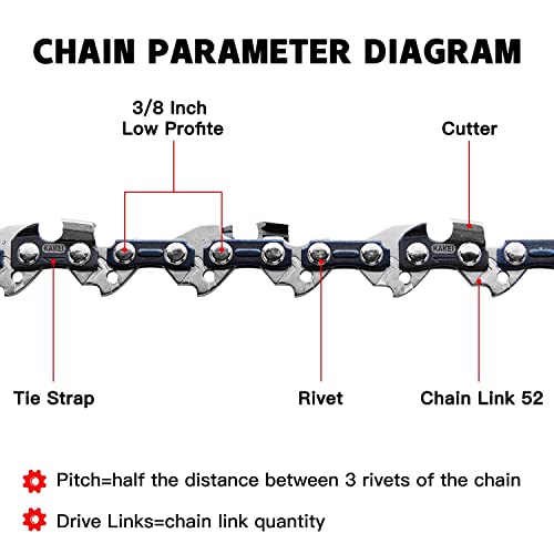 KAKEI 14 Inch Chainsaw Chain Fits Husqvarna 120, Echo CS-310, Ryobi RY3714-3/8" LP Pitch, 050" Gauge, 52 Drive Links, S52 (3 Chains)