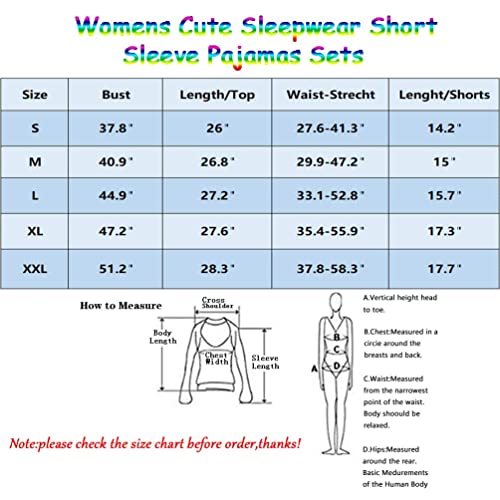ENJOYNIGHT Women's Pajama Set Short Sleeve Shirt and Shorts Sleepwear V Neck Pjs with Pockets (X-Large, Star)