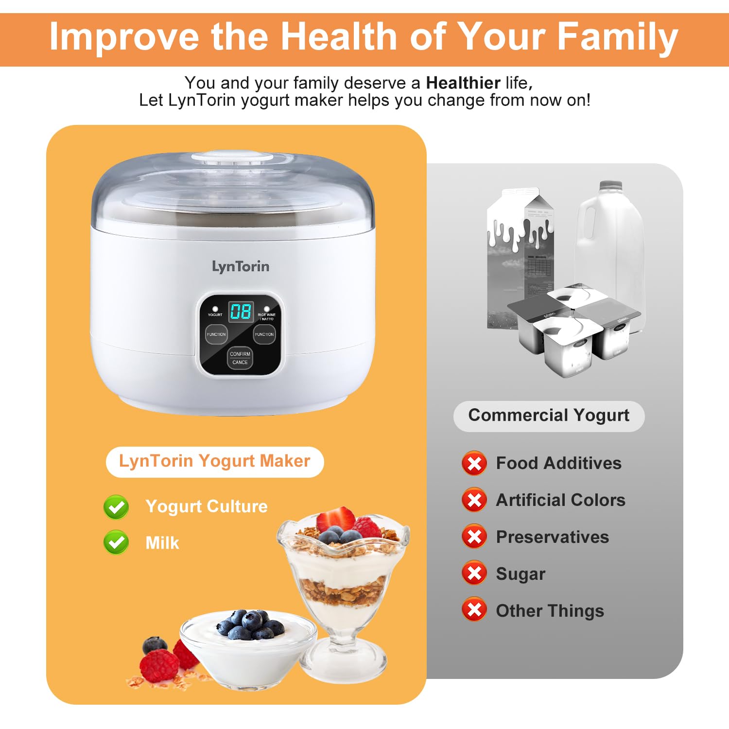 LynTorin Yogurt Maker, 34oz Yogurt Maker Machine with Timer and Constant Temperature Control, 3 in 1 Automatic Yogurt Makers with Stainless Steel Inner Pot, Yogurt Machine for Yogurt Natto Rice Wine