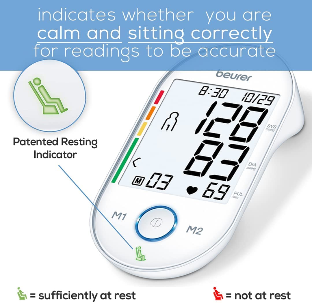 Beurer BM55 Blood Pressure Machine β XL Backlit Display, Arrhythmia Alarm, Portable Storage Kit, 2 Users, Automatic Blood Pressure Cuff, Resting Indicator β Blood Pressure Monitor Batteries Included