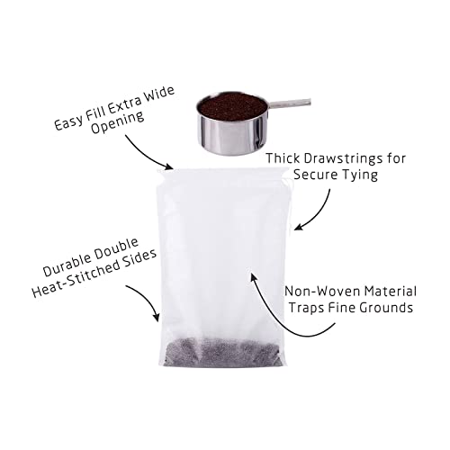 No Mess Cold Brew Bags, 60PCS Cold Brew Coffee Filters 6โx 10โ Disposable French Press Filter Bags Fine Mesh Brewing Bags with Drawstring for Iced Coffee Maker Hot Tea in Mason Jar or Pitcher