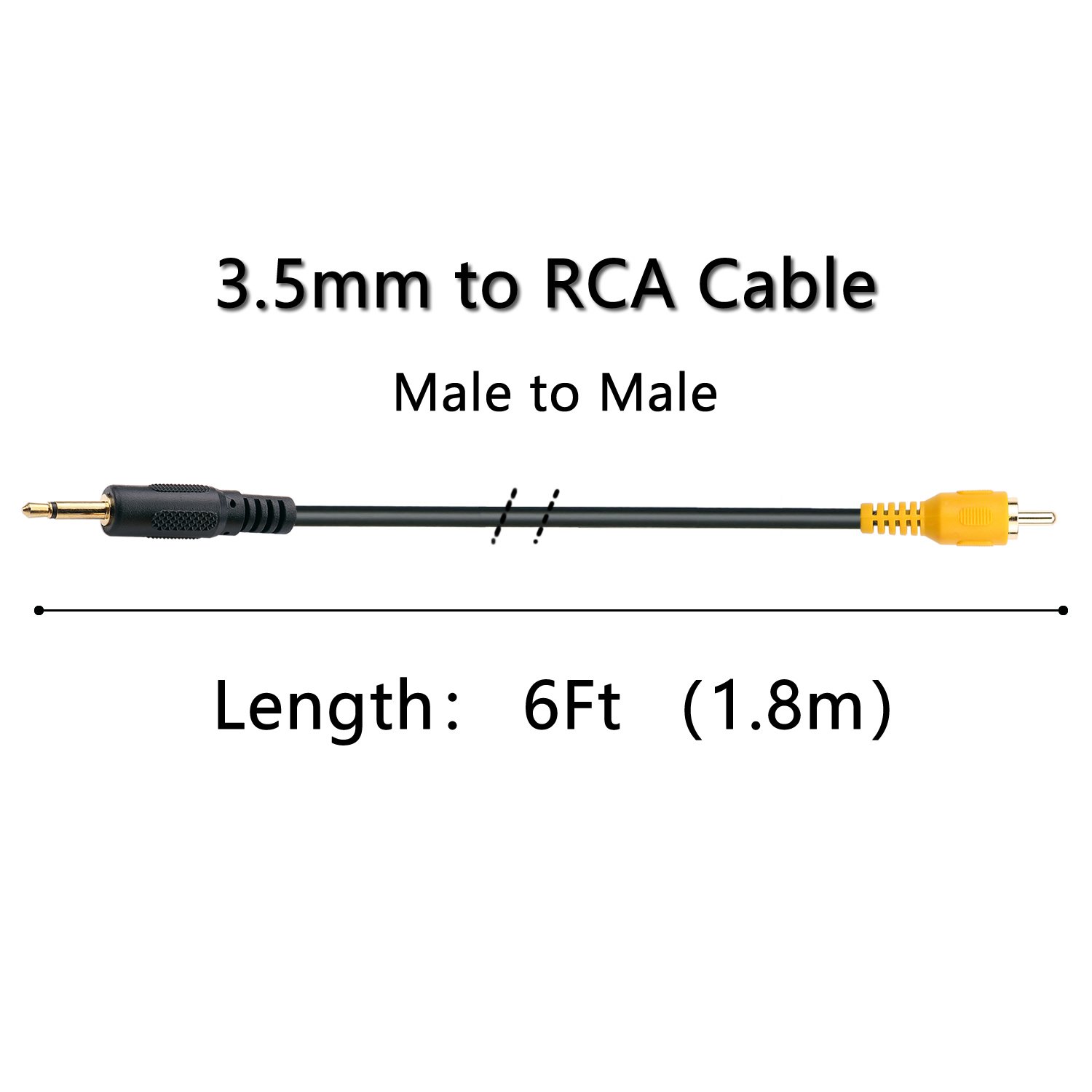 iGreely 3.5mm 1/8 inch Mono Male Plug to RCA Male Jack Audio Cable Cord Gold Plated 1.8m (6Ft) (3.5mm to RCA(1Pack))