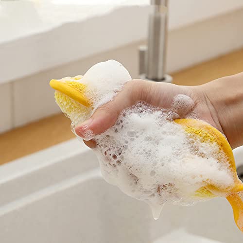 DEFUTAY 3 PCS Kitchen Scrub Sponge, Heavy Duty Scouring Pads, Washing Up Cleaner,Household Cleaning Wash Cloth with Adhesive Hooks(Color Random)