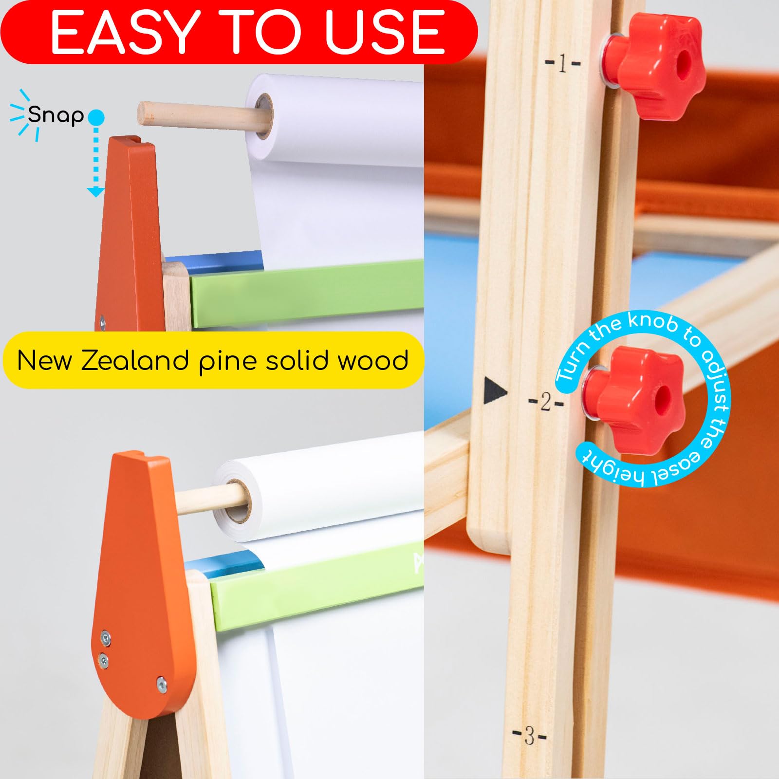 MEEDEN Easel for Kids, Double-Sided All-in-one Wooden Art Easel, Kids Art Easel Set with Paper Rolls, Magnetic Easel with Whiteboard & Chalkboard, Finger Paints, Accessories Easel for Toddlers
