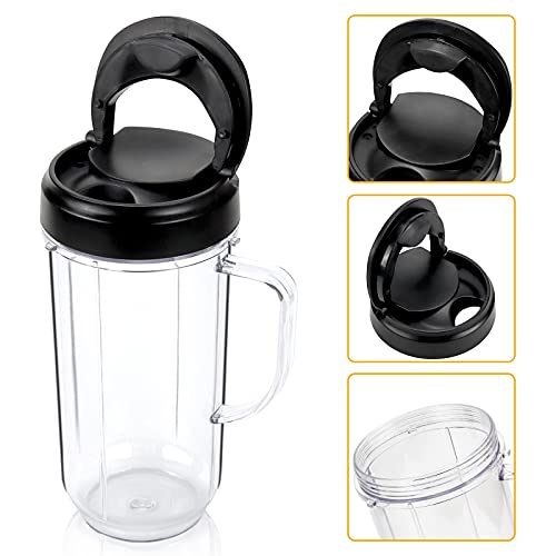 Beaquicy 22 OZ Tall Mug Cup with Flip Top - Replacement Part for 250W Blender Juicer - Suitable for Magic-Bullet Blenders MB1001 MBR-1701