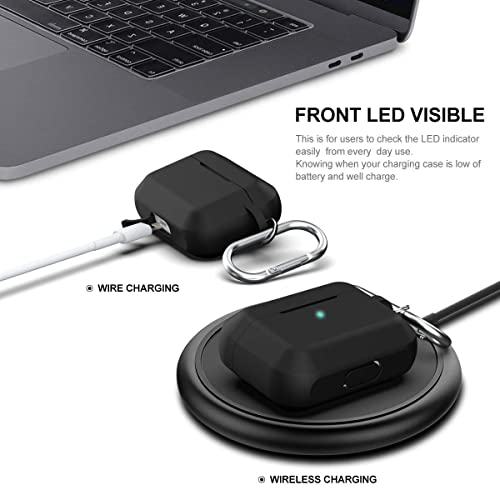 Doboli Compatible with AirPods 3 Case Cover for Airpods 3rd Generation Charging Case 2021 Silicone Protective Accessories Skin with Keychain (Front LED Visible) Square Black