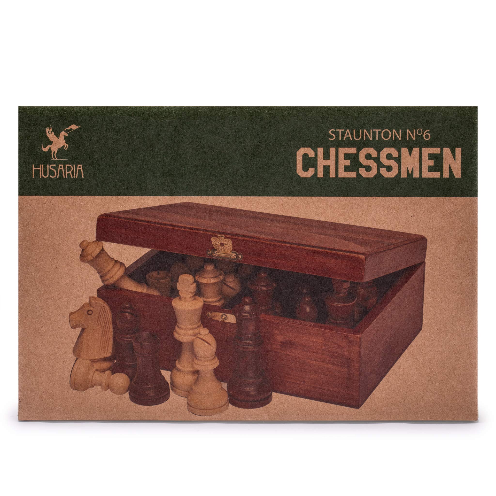 Husaria Staunton Tournament No. 6 Chessmen with 2 Extra Queens and Wooden Box, 3.9-inch Kings