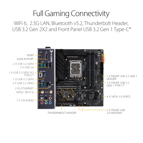 ASUS TUF B660M-PLUS WiFi D4 LGA 1700(Intel 12th Gen) mATX Gaming Motherboard (PCIe 5.0,DDR4,2xPCIe 4.0 M.2 Slots,WiFi 6,2.5 Gb LAN,Front USB 3.2 Gen 1 Type-C,Two-Way AI Noise Cancelation)